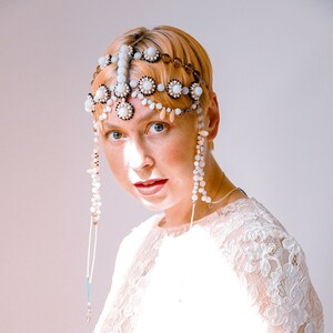 White Forehead Circlet Bridal Jewelry Headband Art Deco Wedding Flapper ...