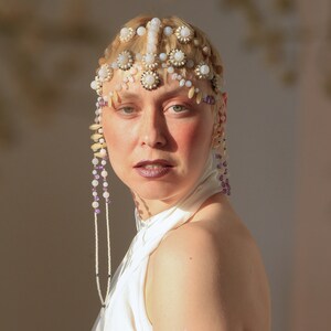 Forehead Wedding Headpiece Jewelry White Goddess Headdress Bride Beaded ...