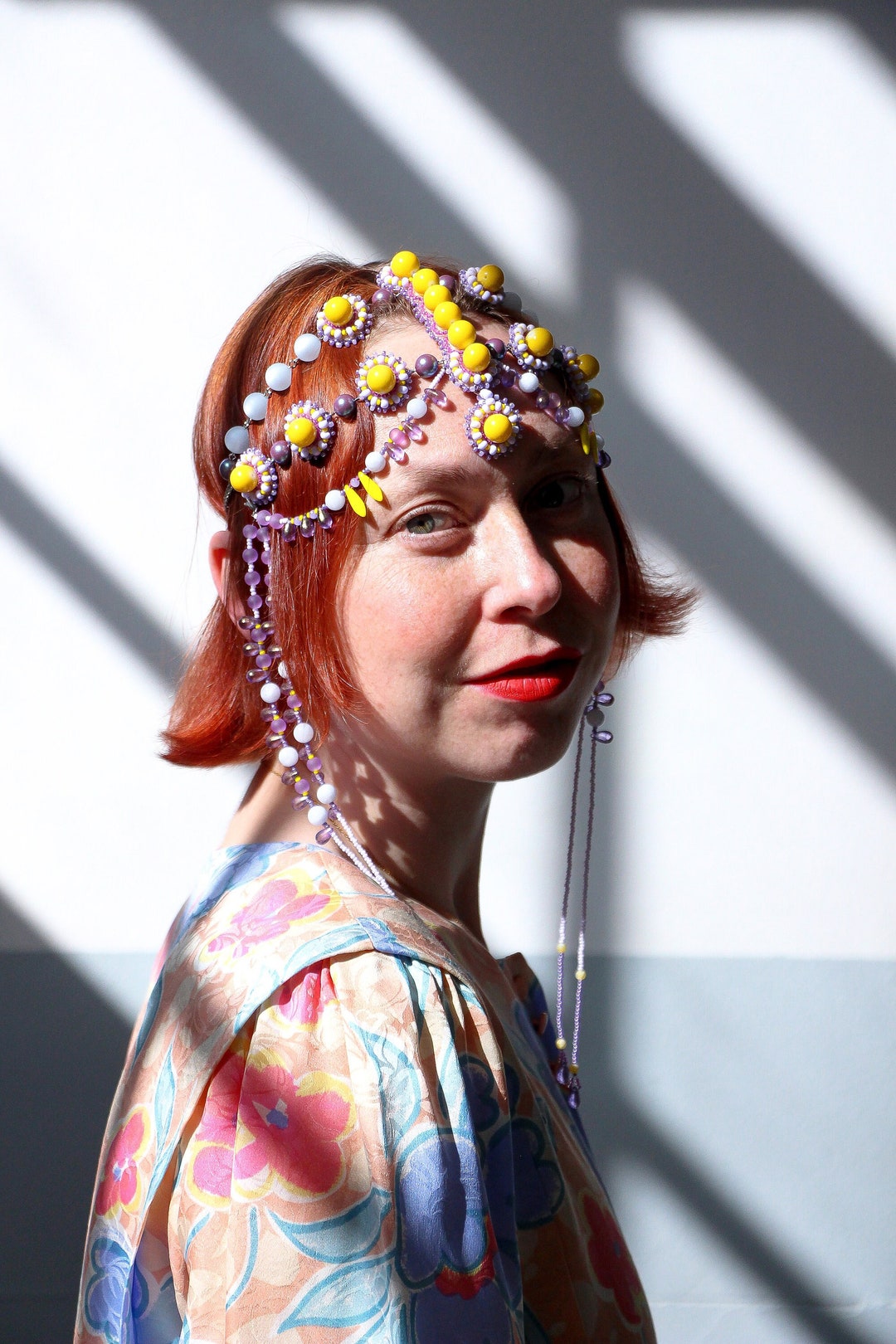 Yellow Beaded Headpiece, 1920s Art Deco Flapper Style - Etsy