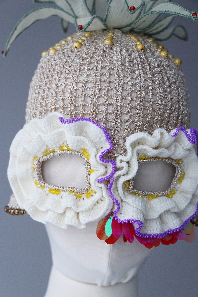 Hand Crochet Hat Mask With Ruffle Eye Ethically Sustainable | Etsy