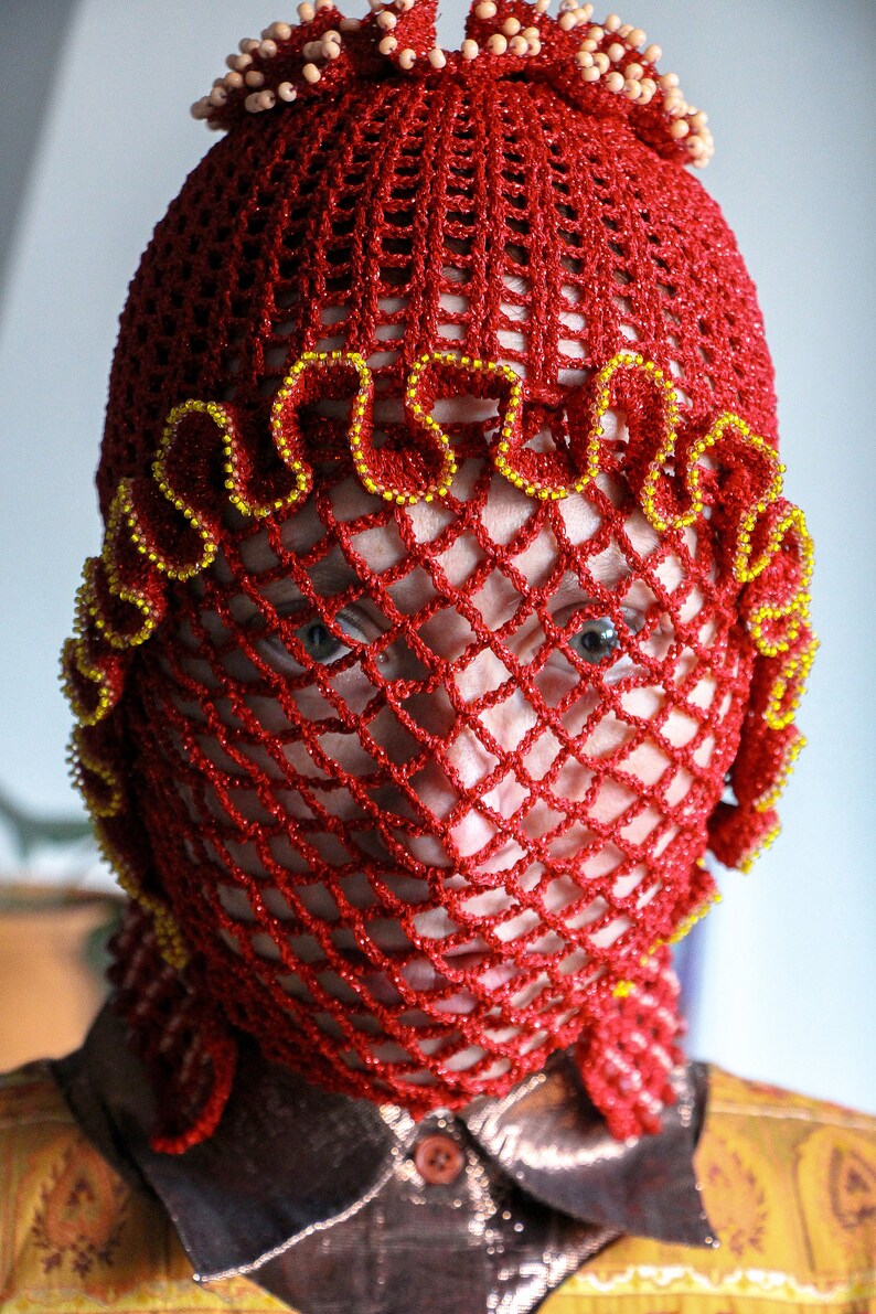 Red Lace Hood Crochet Balaclava Mask Full Face Covering Net - Etsy