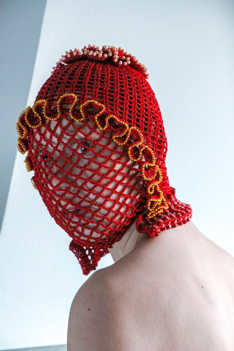 Red Lace Hood Crochet Balaclava Mask Full Face Covering Net - Etsy
