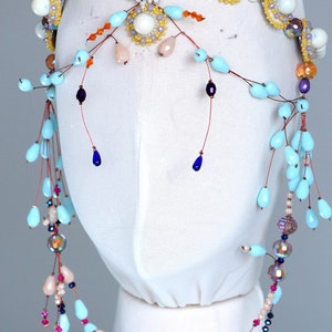 Colorful Headpiece, Beaded Headdress, Pastel Goth Hair Jewelry and ...