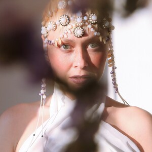 Forehead Wedding Headpiece Jewelry White Goddess Headdress Bride Beaded ...