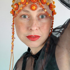 Black Chain Flapper 1920s Headpiece With Green Seed Bead and Beaded ...
