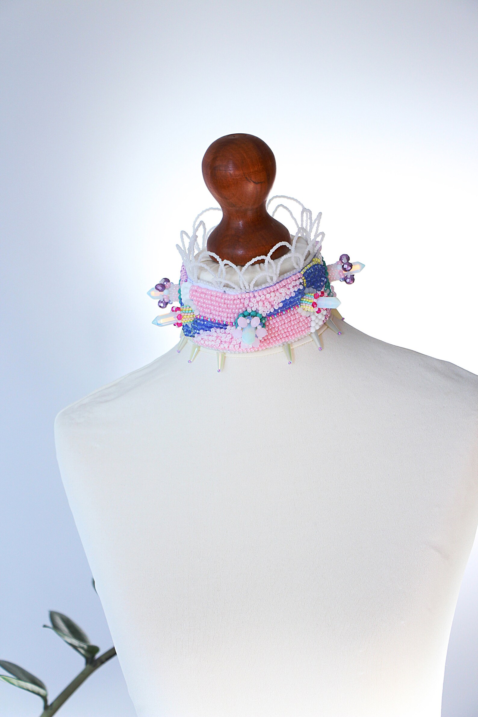 Pink Spiked Choker Collar Necklace With Quartz Crystal and | Etsy