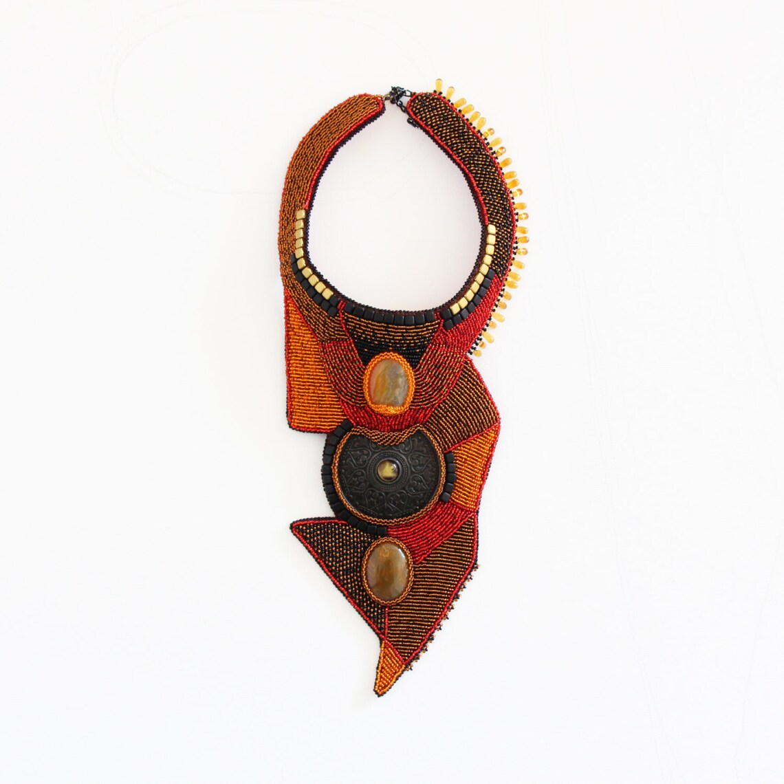 Long Statement Bib Necklace African Beaded Large Collar With Etsy