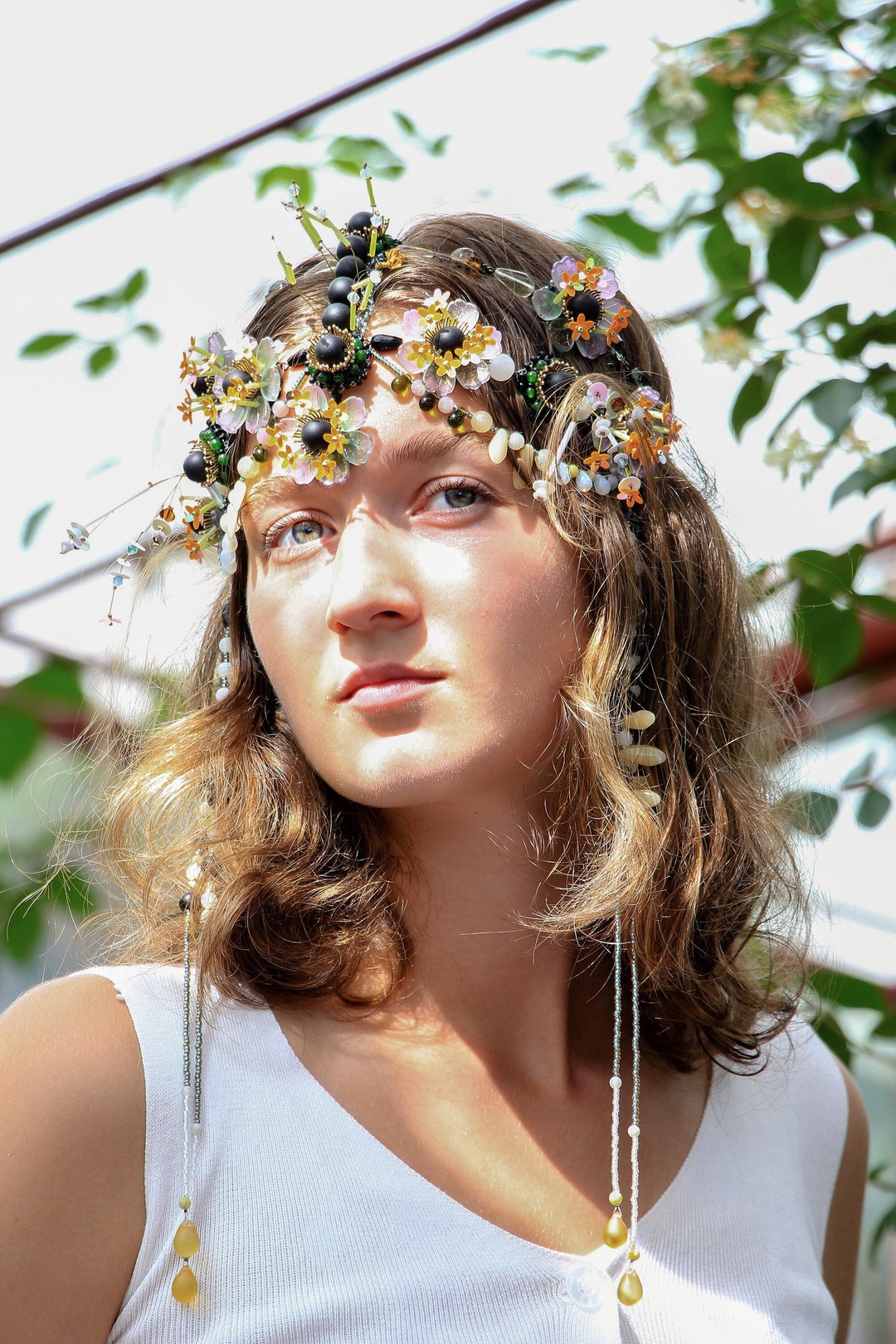 Flower Forehead Circle Headpiece Floral Hair Jewelry Wearable Art ...