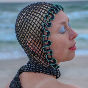 Black Summer Crochet Snood Hat for Summer With Face Covering Net ...