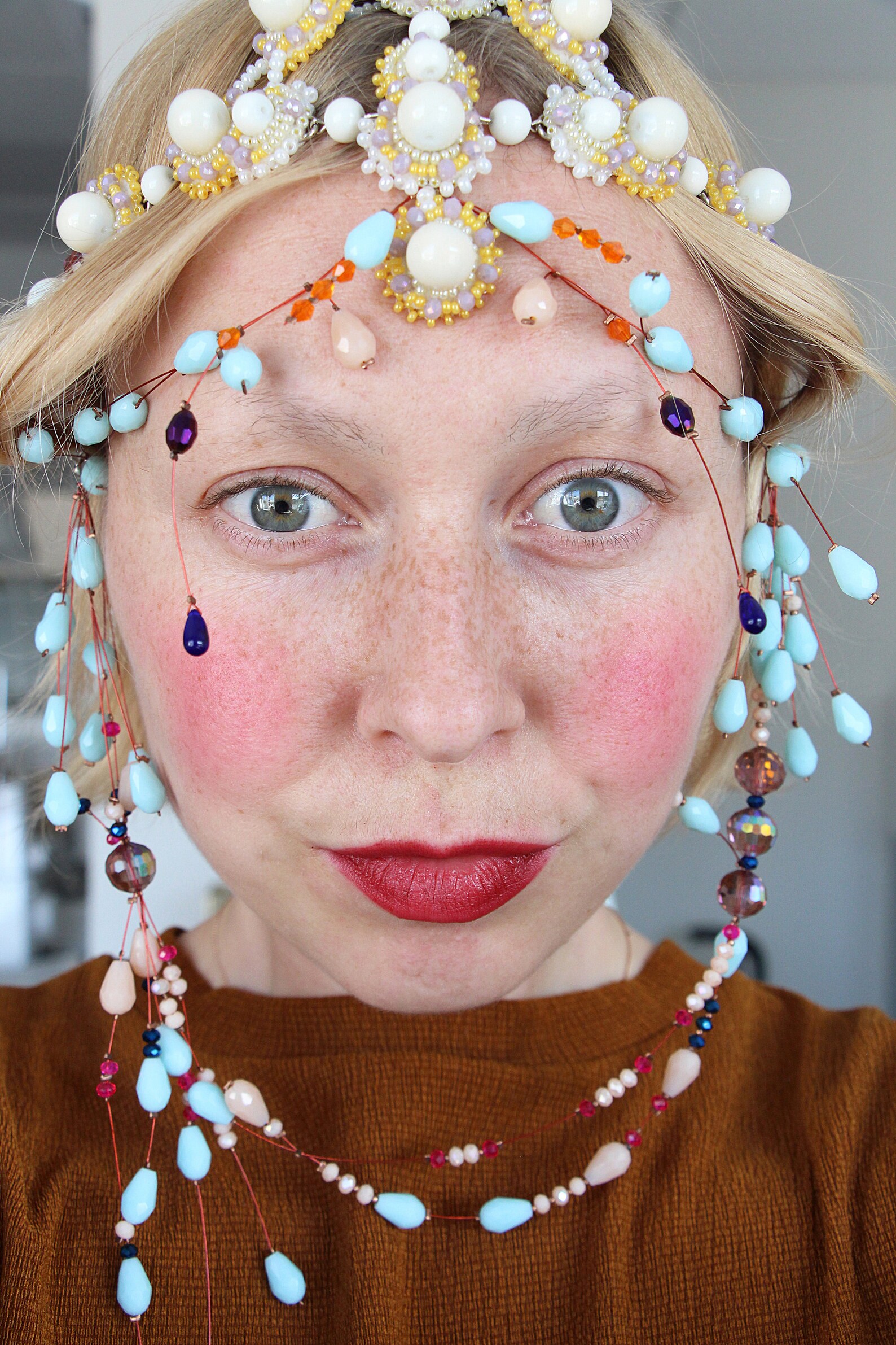 Colorful Headpiece Beaded Headdress Pastel Goth Hair Jewelry - Etsy