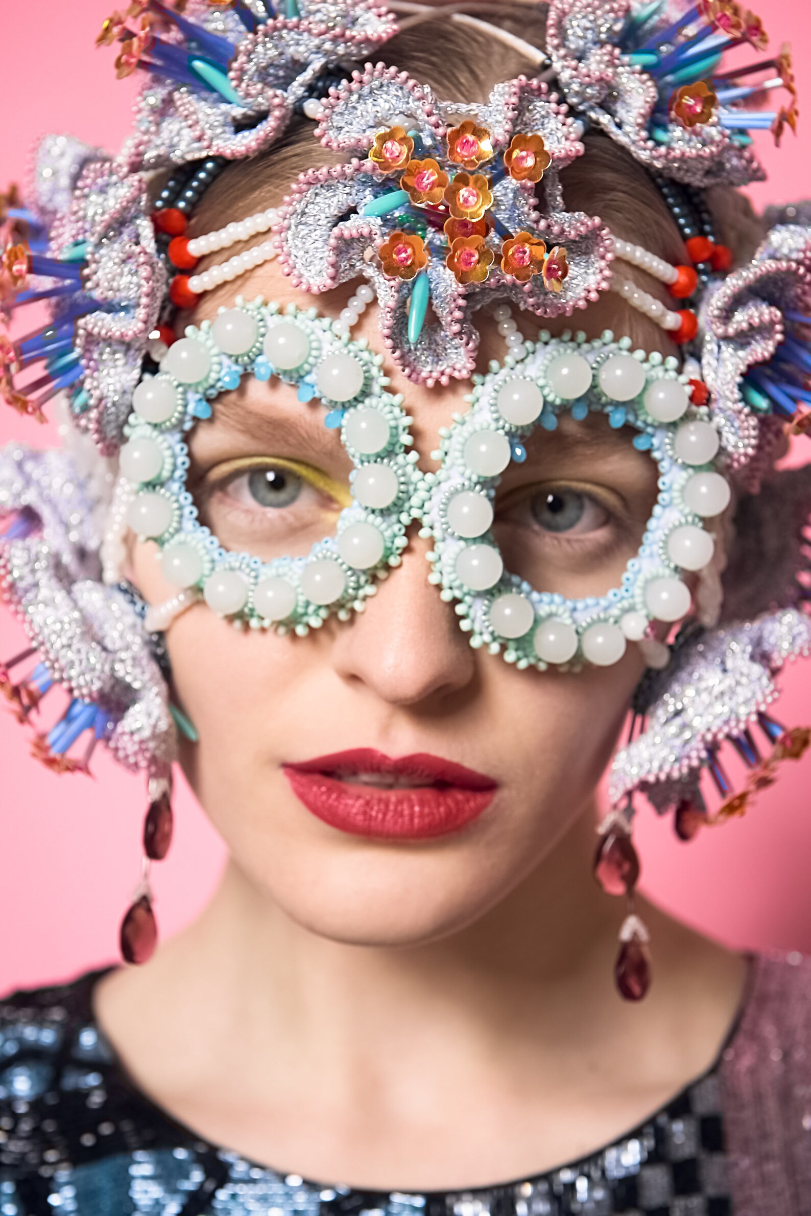 Beaded Masquerade Mask Headpiece, Haute Couture Fashion Headdress ...