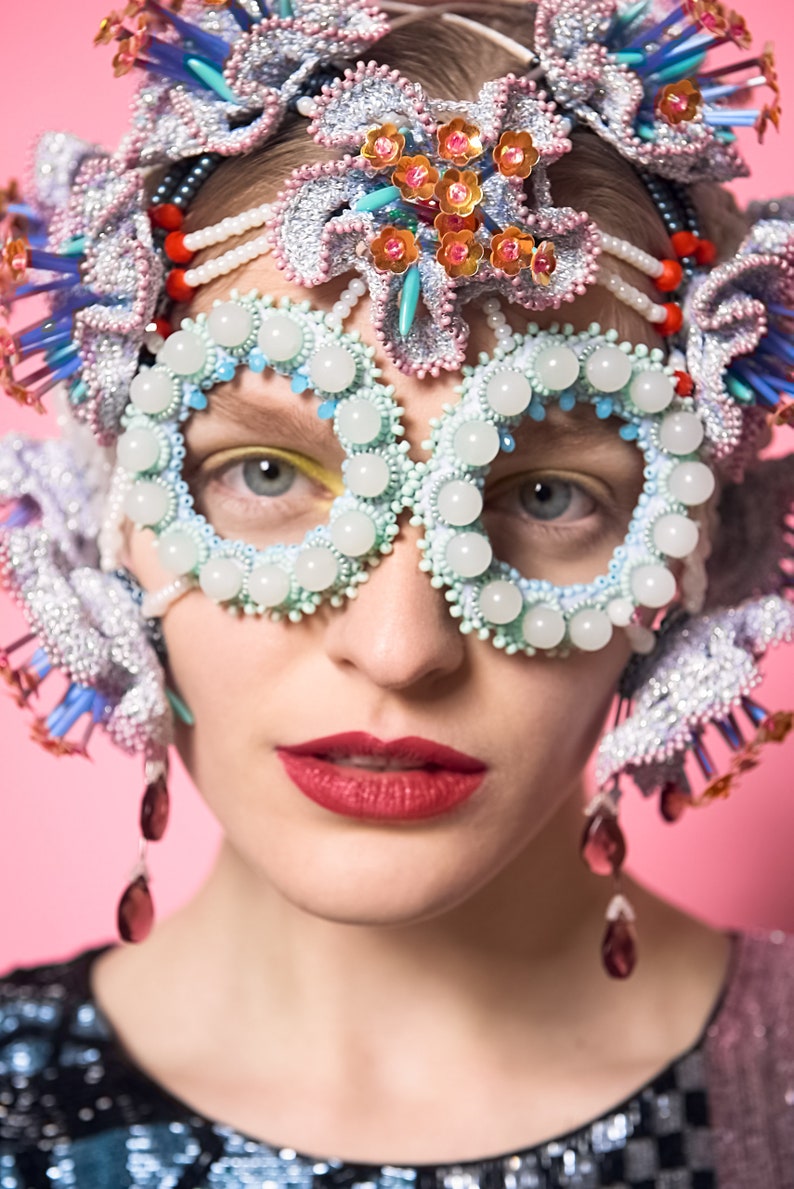 Beaded Masquerade Mask Headpiece, Haute Couture Fashion Headdress ...