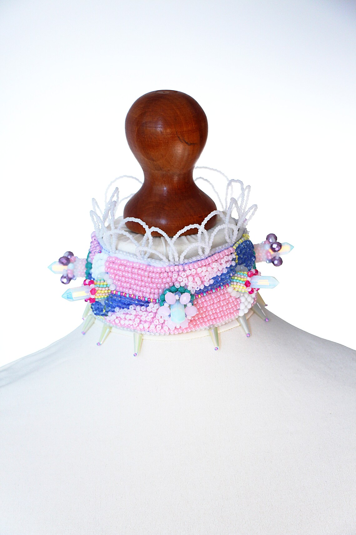 Pink Spiked Choker Collar Necklace With Quartz Crystal and | Etsy