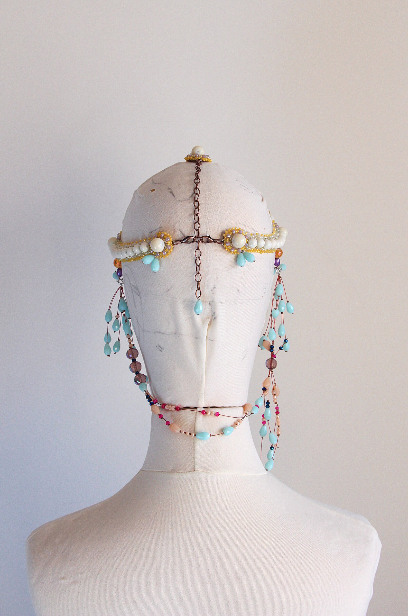 Colorful Headpiece Beaded Headdress Pastel Goth Hair Jewelry - Etsy