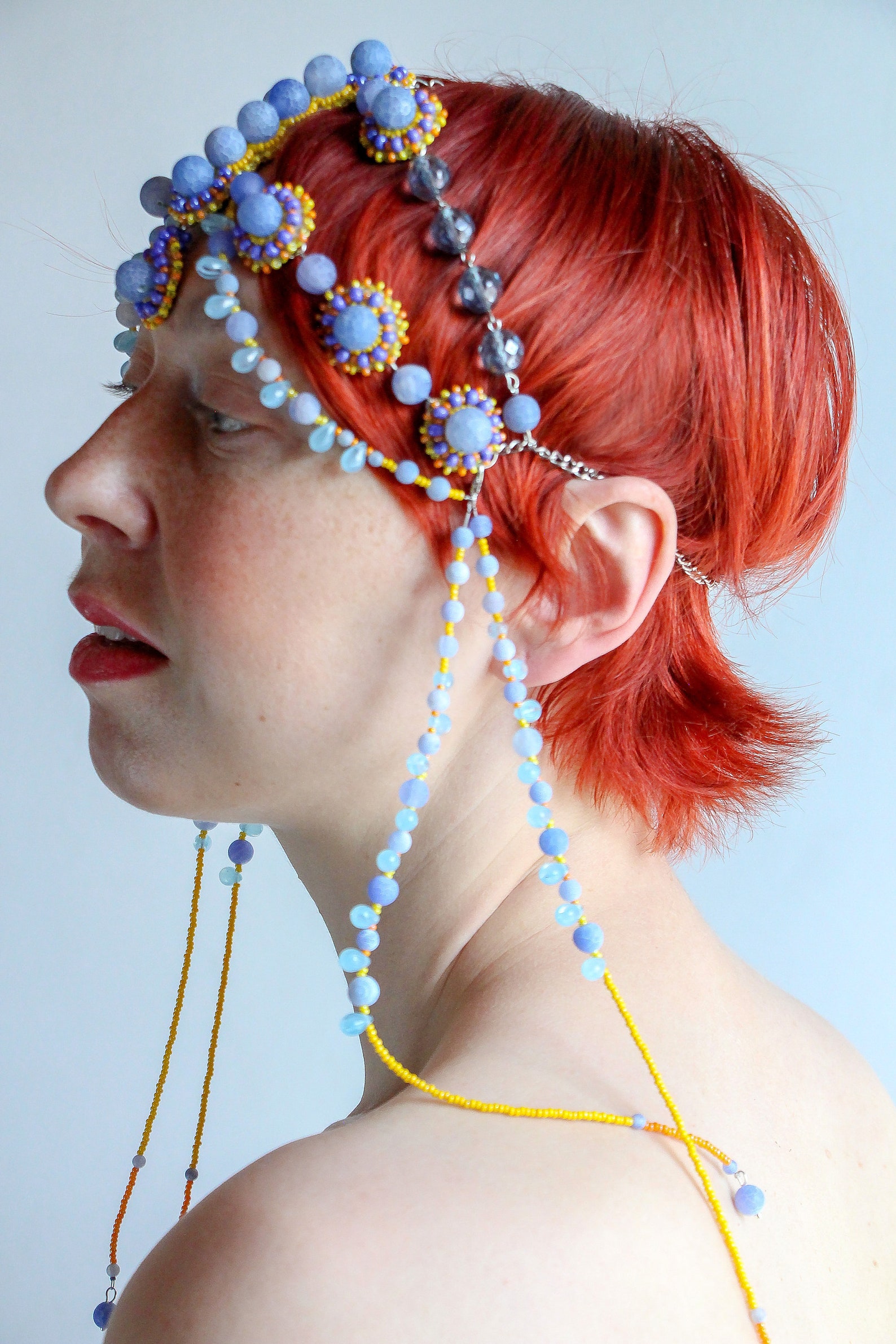 Blue Yellow Hair Jewelry Forehead Headpiece Made of Agate - Etsy