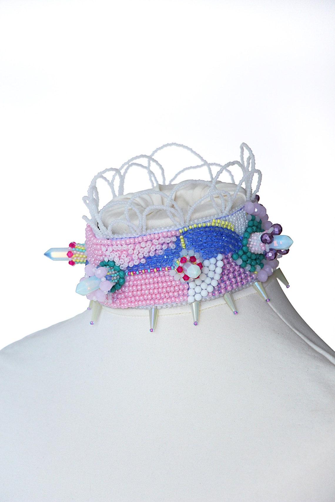 Pink Spiked Choker Collar Necklace With Quartz Crystal and | Etsy