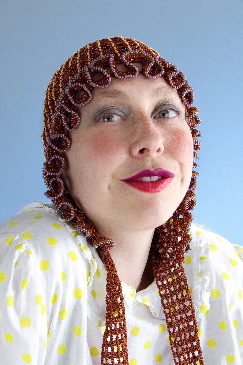 Crochet Head Covering Beaded Hat Scarf With Long Ribbon Ties - Etsy UK