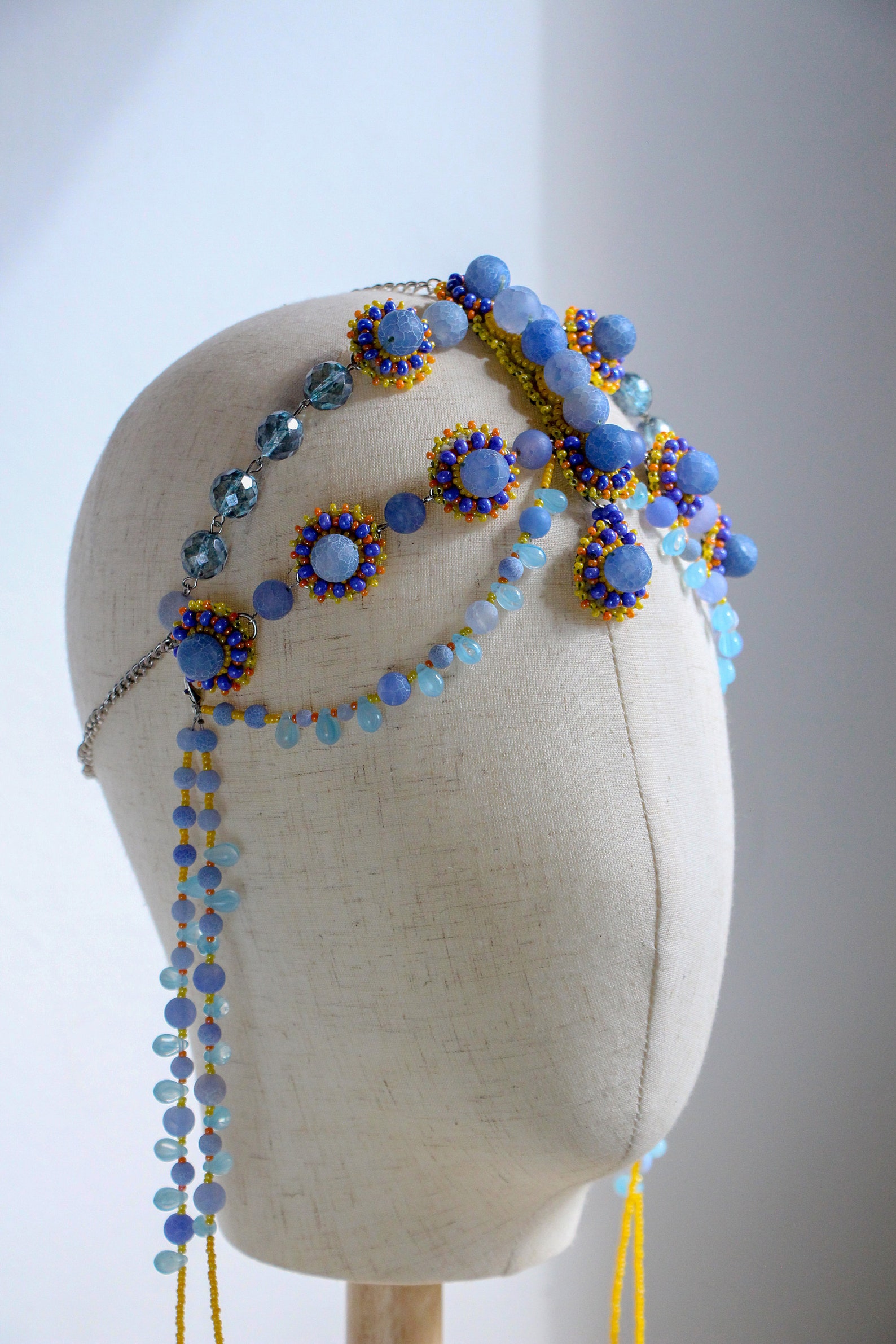 Blue Yellow Hair Jewelry Forehead Headpiece Made of Agate - Etsy