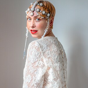 White Forehead Circlet Bridal Jewelry Headband Art Deco Wedding Flapper ...