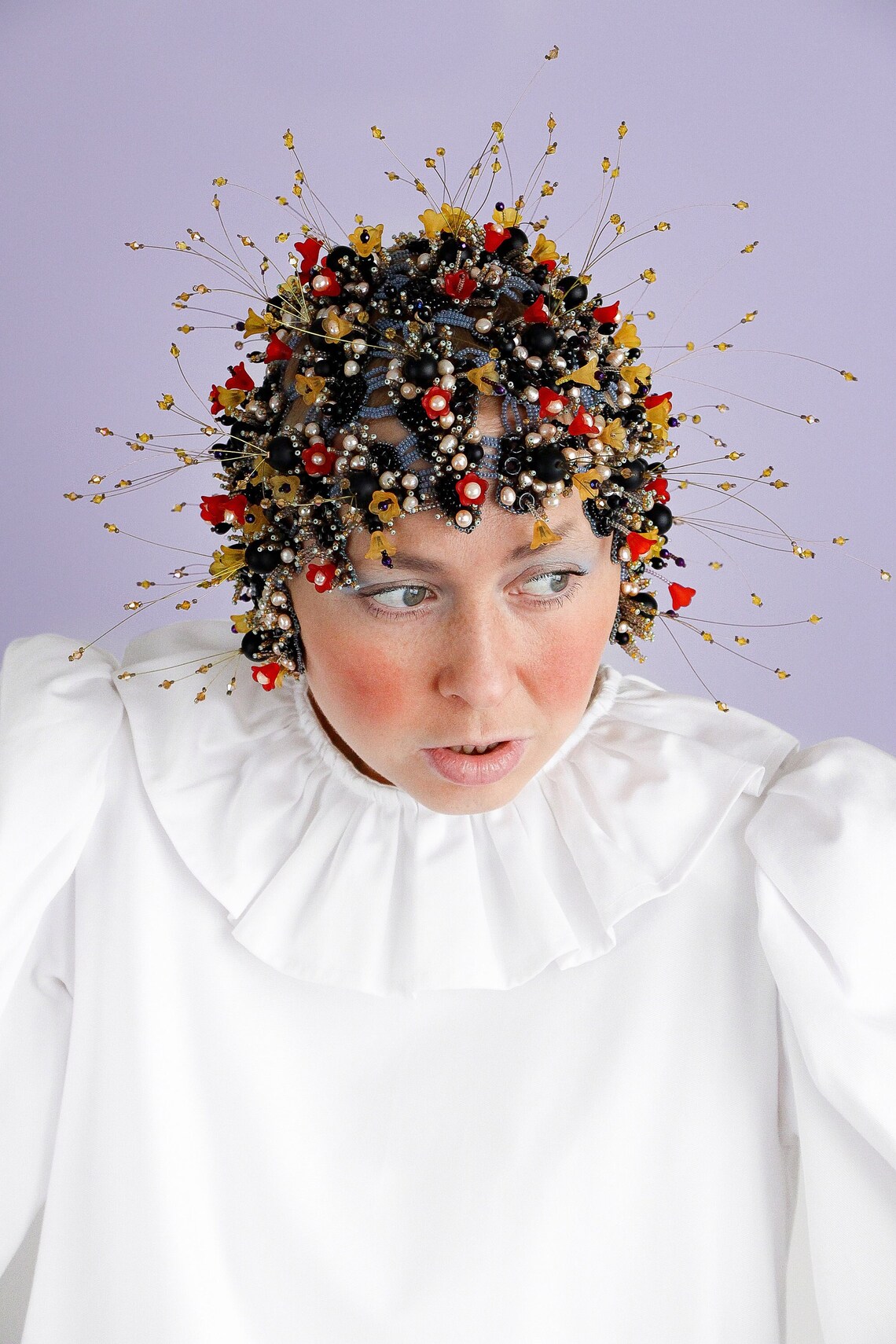 Handmade Beaded Couture Headpiece – Futuristic Avant-garde Headdress ...