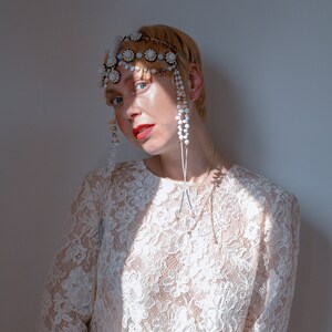 White Forehead Circlet Bridal Jewelry Headband Art Deco Wedding Flapper ...