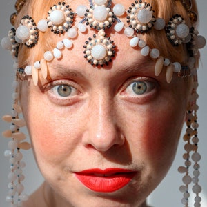 White Forehead Circlet Bridal Jewelry Headband Art Deco Wedding Flapper ...