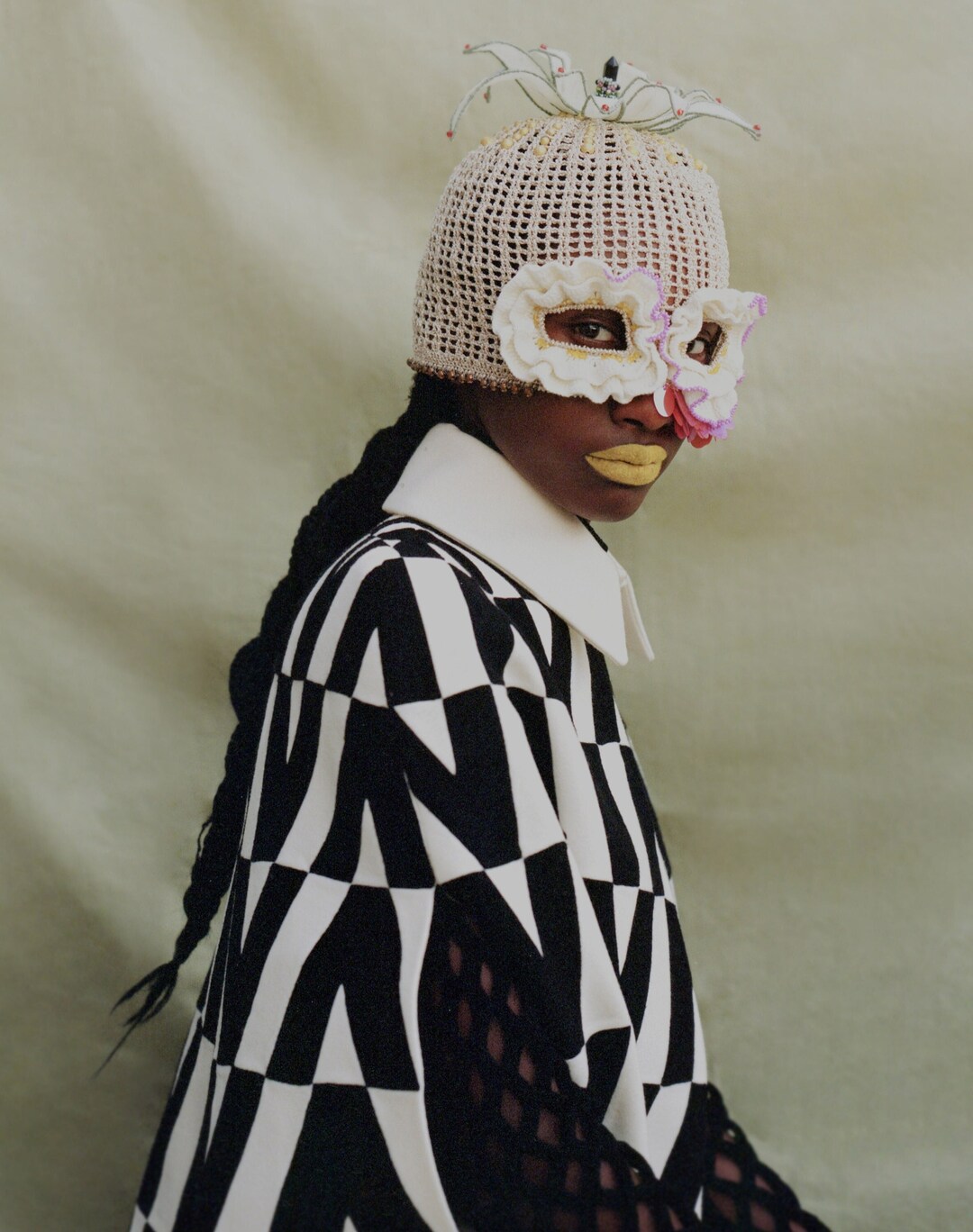 Crochet Balaclava Mask Wearable Art Headwear Headpiece Gold Lace Beaded ...