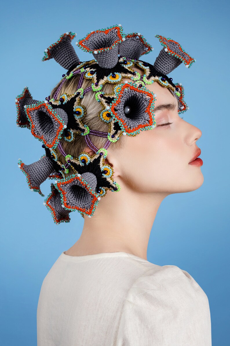 Avant Garde Crochet Headpiece With Flowers - Etsy