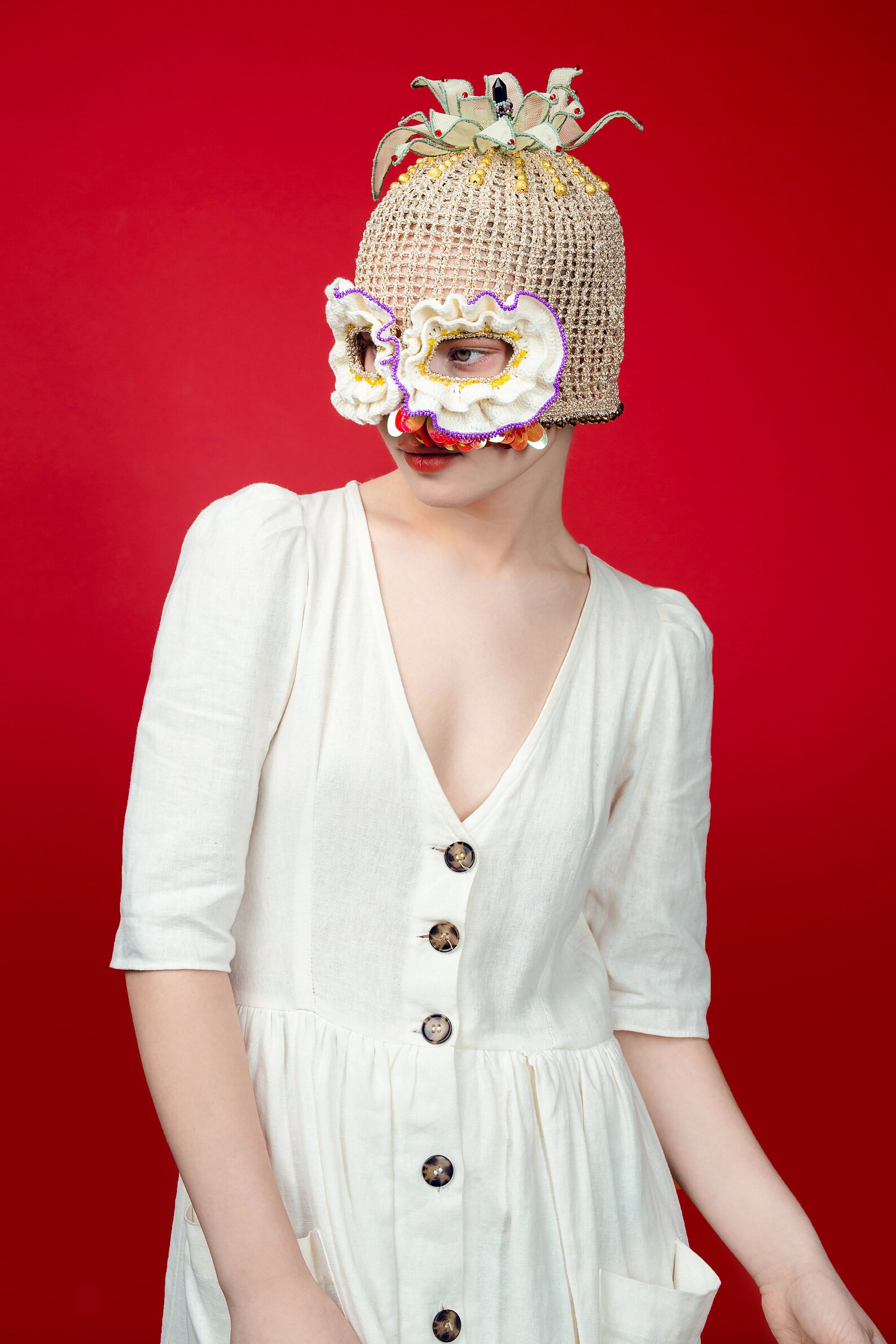 Hand Crochet Hat Mask With Ruffle Eye Ethically Sustainable - Etsy