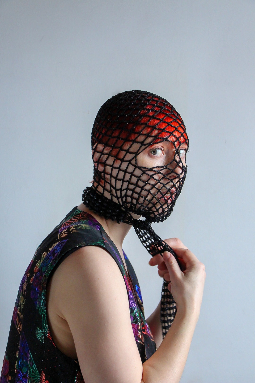 Full Face Covering Crochet Mesh Balaclava Black Hood Lace Face Mask - Etsy