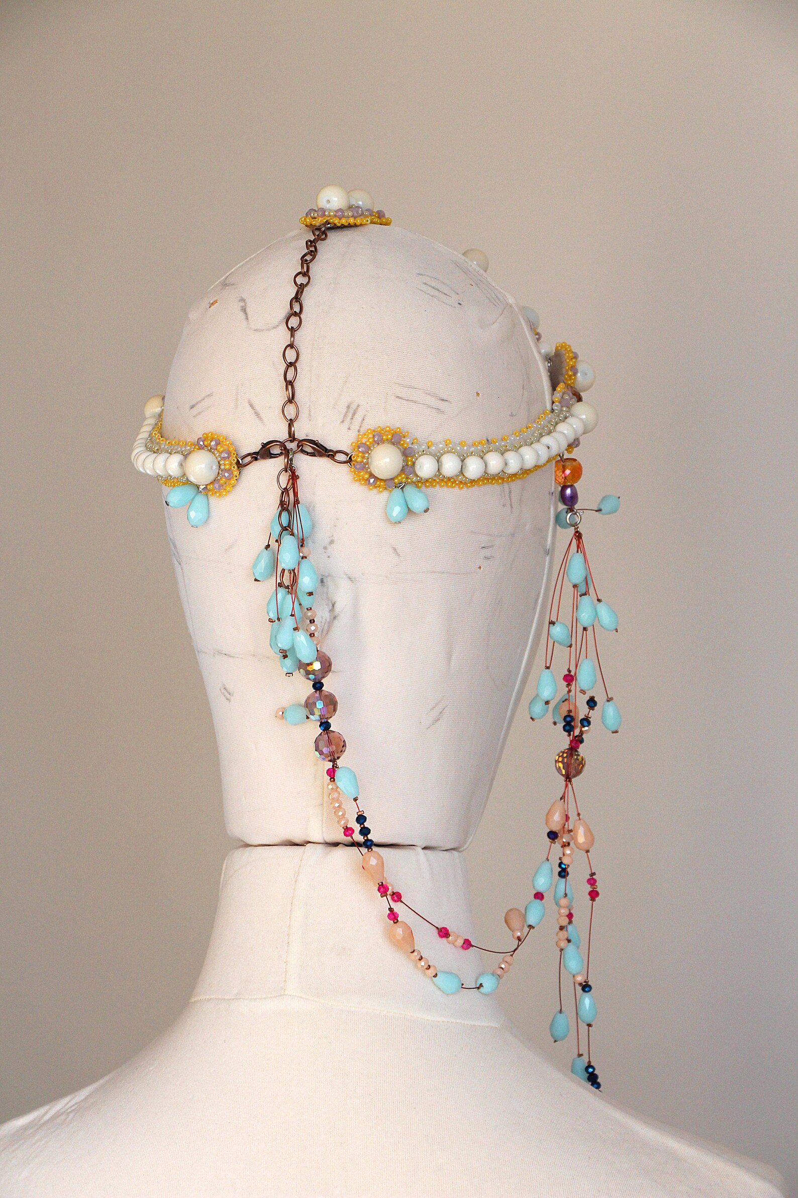 Colorful Headpiece Beaded Headdress Pastel Goth Hair Jewelry - Etsy