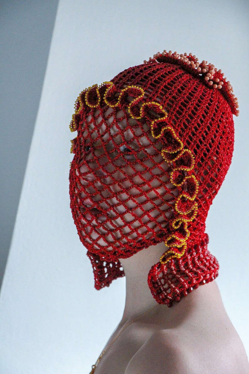 Red Lace Hood Crochet Balaclava Mask Full Face Covering Net - Etsy