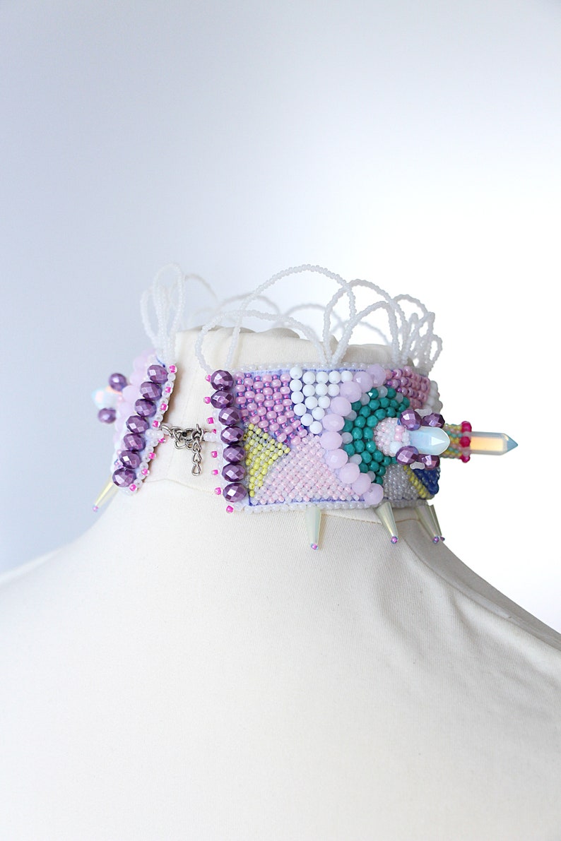 Pink Spiked Choker Collar Necklace With Quartz Crystal and | Etsy