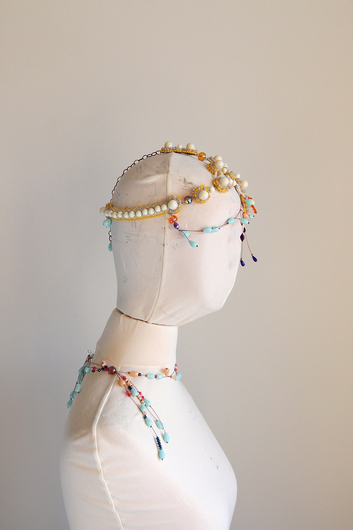 Colorful Headpiece Beaded Headdress Pastel Goth Hair Jewelry - Etsy