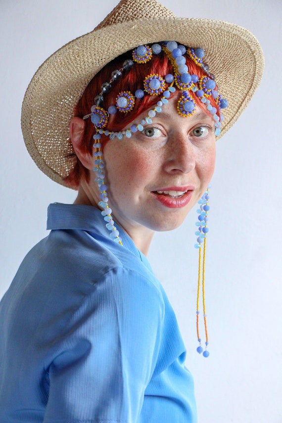Blue Yellow Hair Jewelry Forehead Headpiece Made of Agate - Etsy