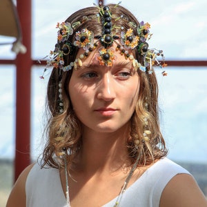 Flower Forehead Circle Headpiece Floral Hair Jewelry Wearable Art ...