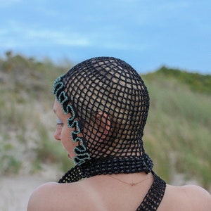 Black Summer Crochet Snood Hat for Summer With Face Covering Net ...