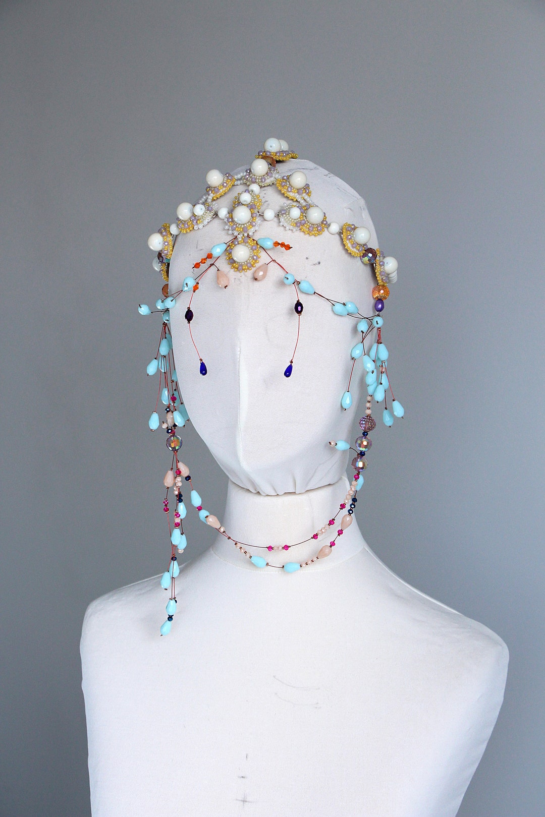 Colorful Headpiece, Beaded Headdress, Pastel Goth Hair Jewelry and ...
