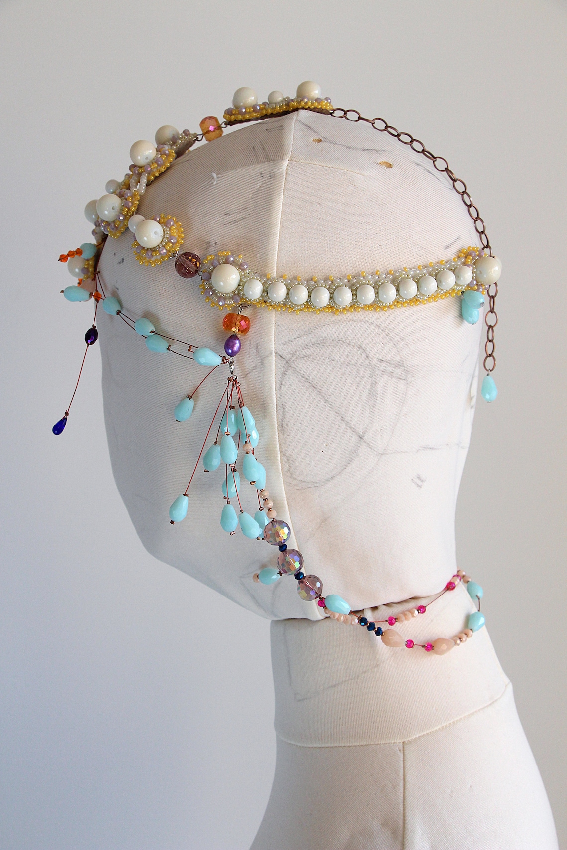 Colorful Headpiece Beaded Headdress Pastel Goth Hair Jewelry - Etsy