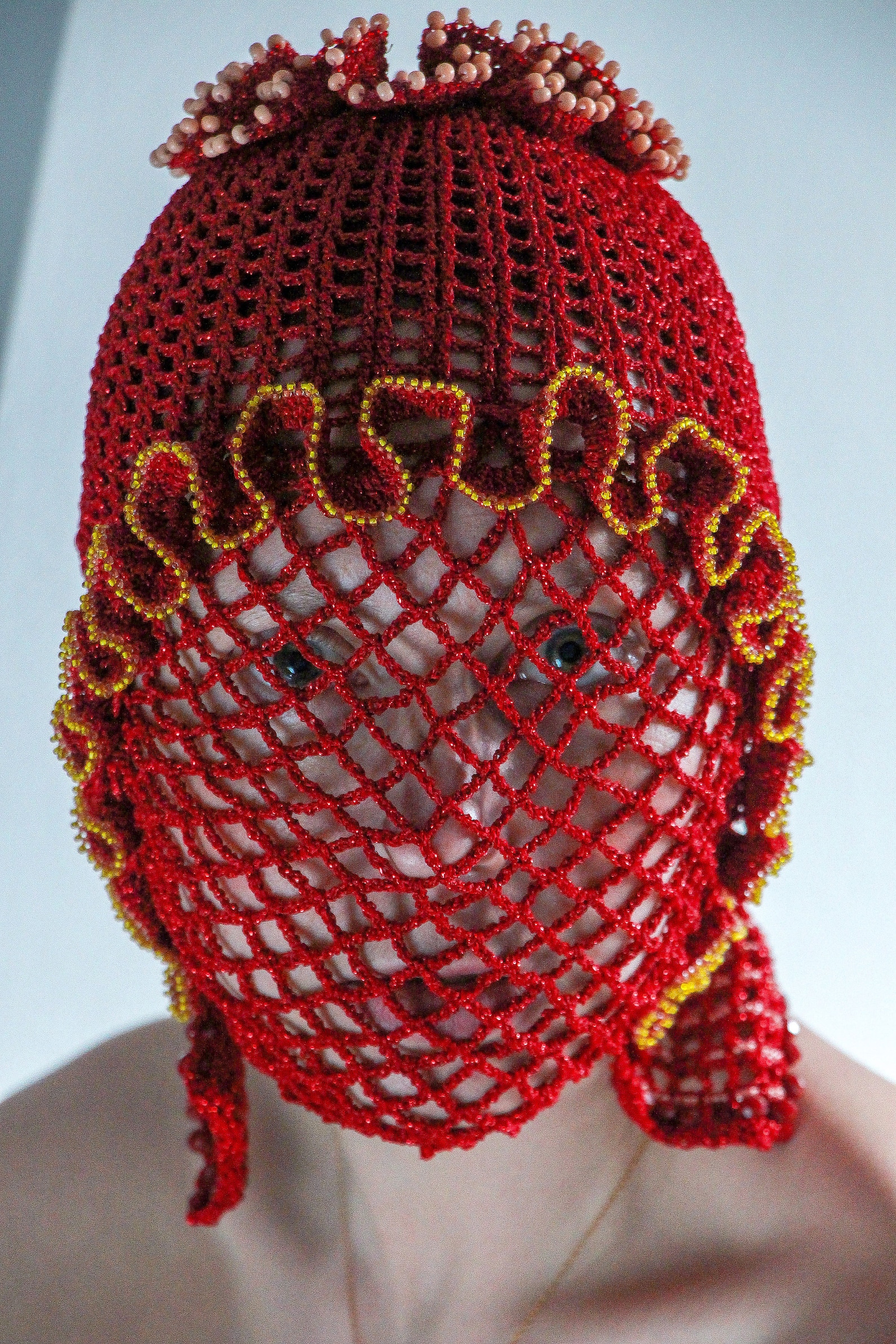 Red Lace Hood Crochet Balaclava Mask Full Face Covering Net - Etsy