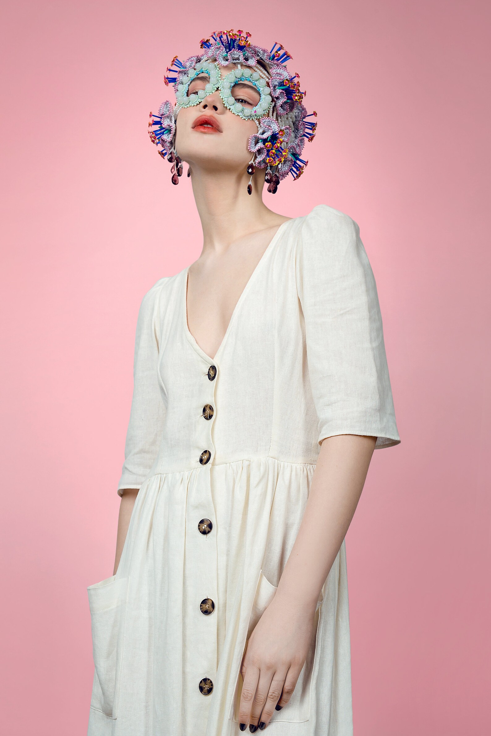 Colorful Fairy Mask Flower Headpiece, Haute Couture Fashion Costume ...