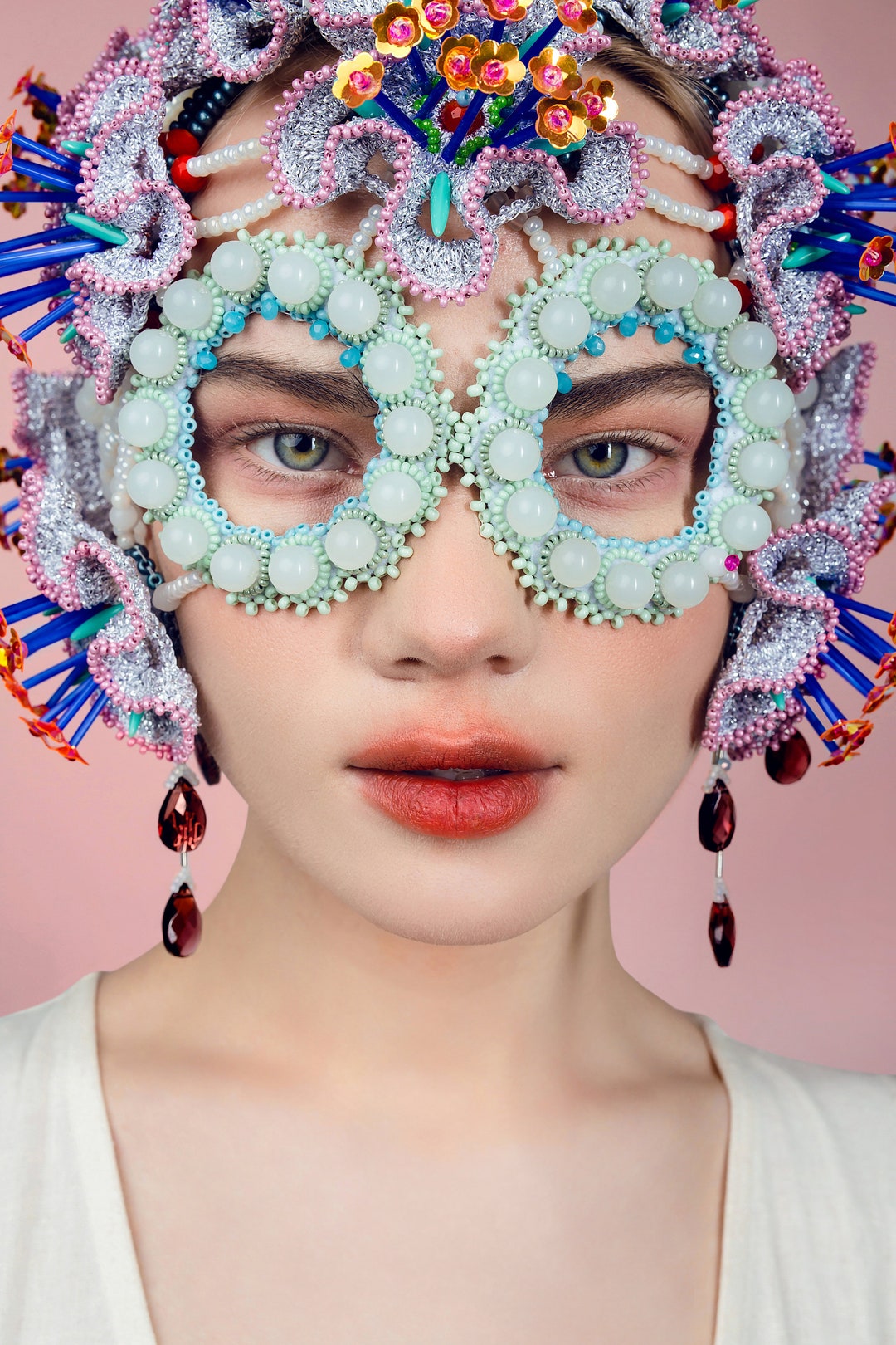 Colorful Fairy Mask Flower Headpiece, Haute Couture Fashion Costume ...