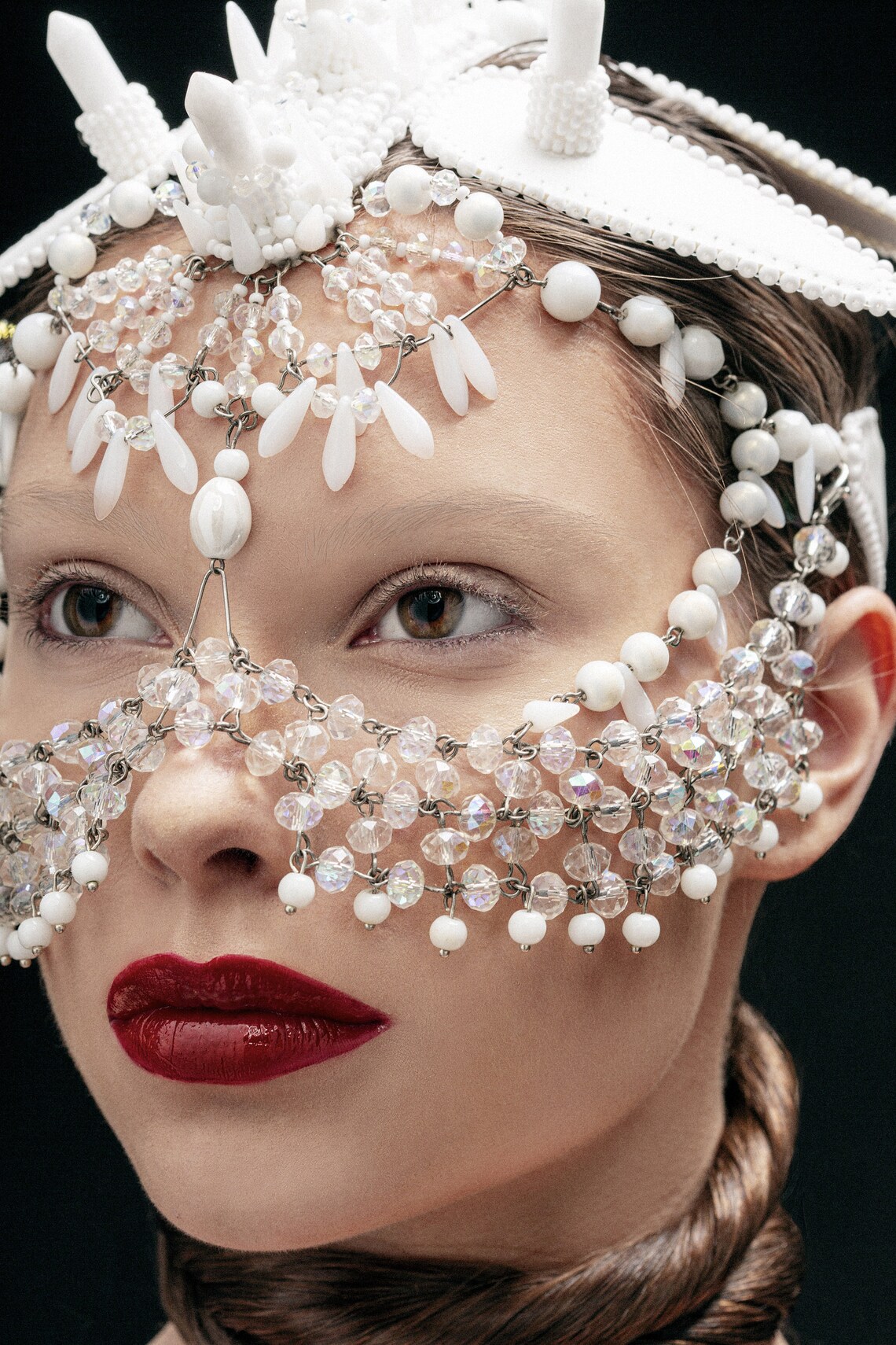 White Face Chain Beaded Headpiece Mask | Etsy
