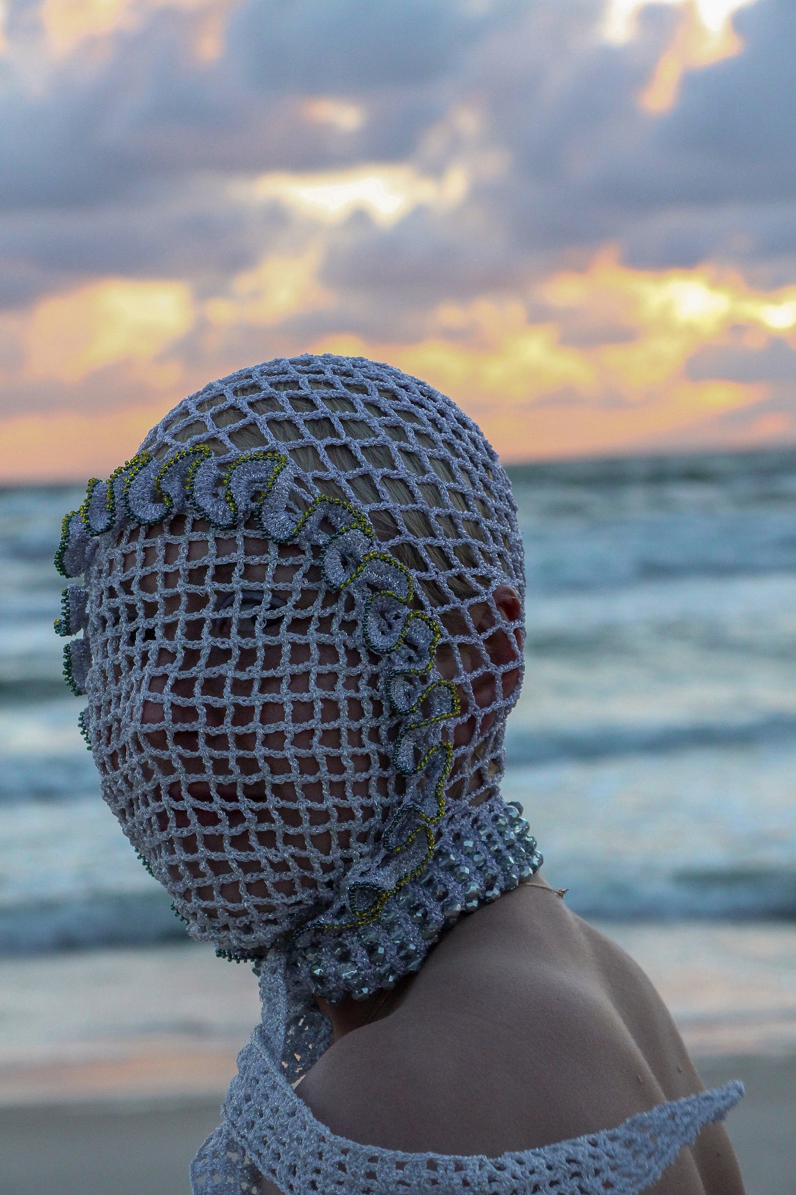 Crochet Hood Mask Face Covering Mask Silver Crochet Hat With - Etsy