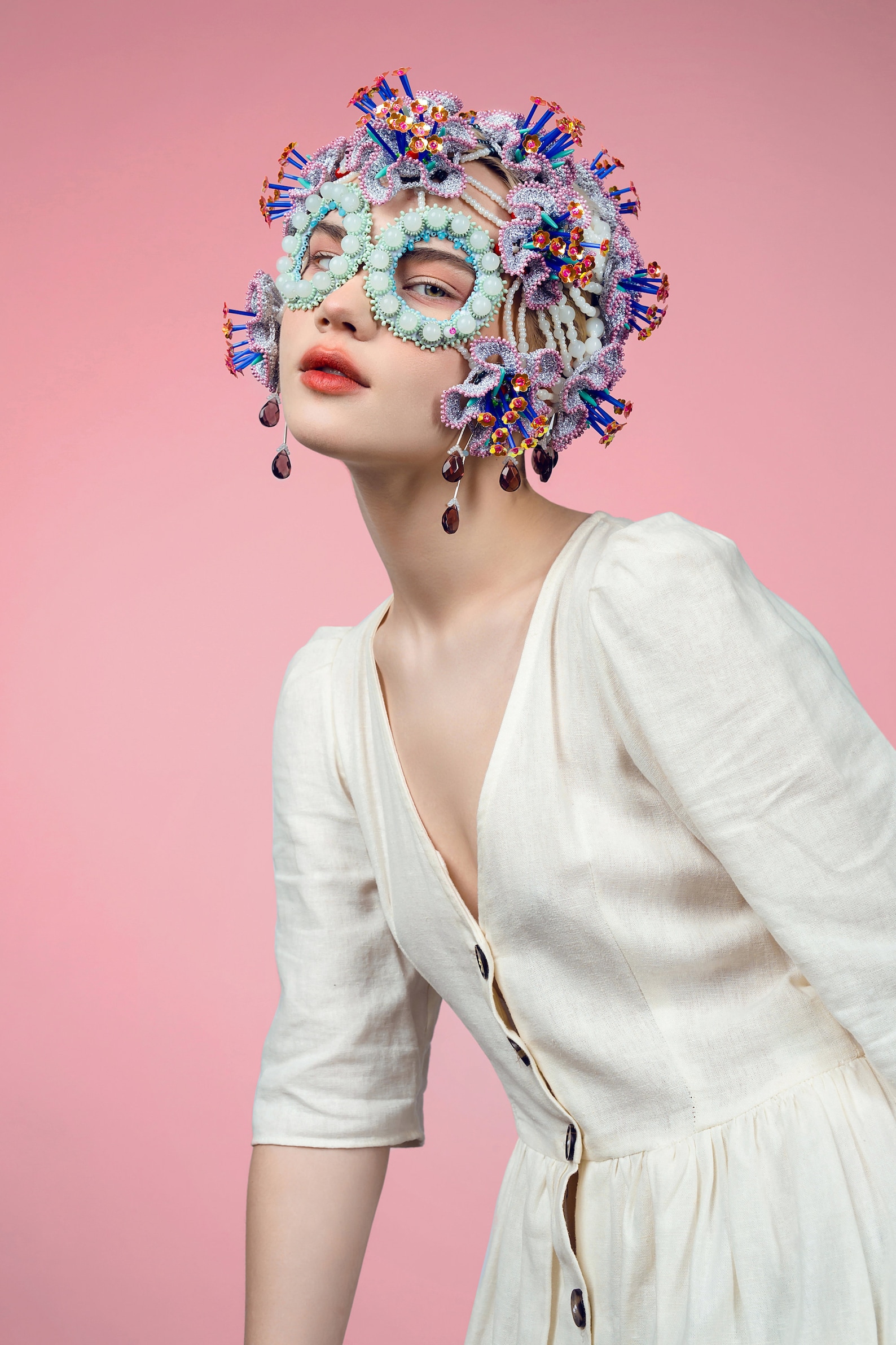 Colorful Fairy Mask Flower Headpiece, Haute Couture Fashion Costume ...