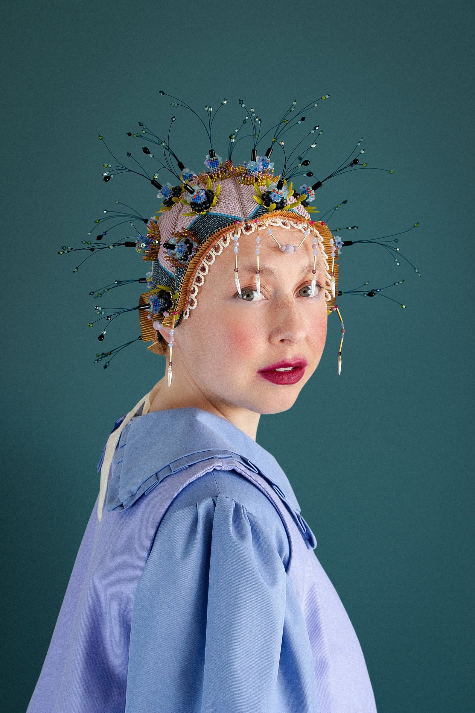 Handcrafted Avant-garde Beaded Headdress – Unique Couture Fantasy Hat ...