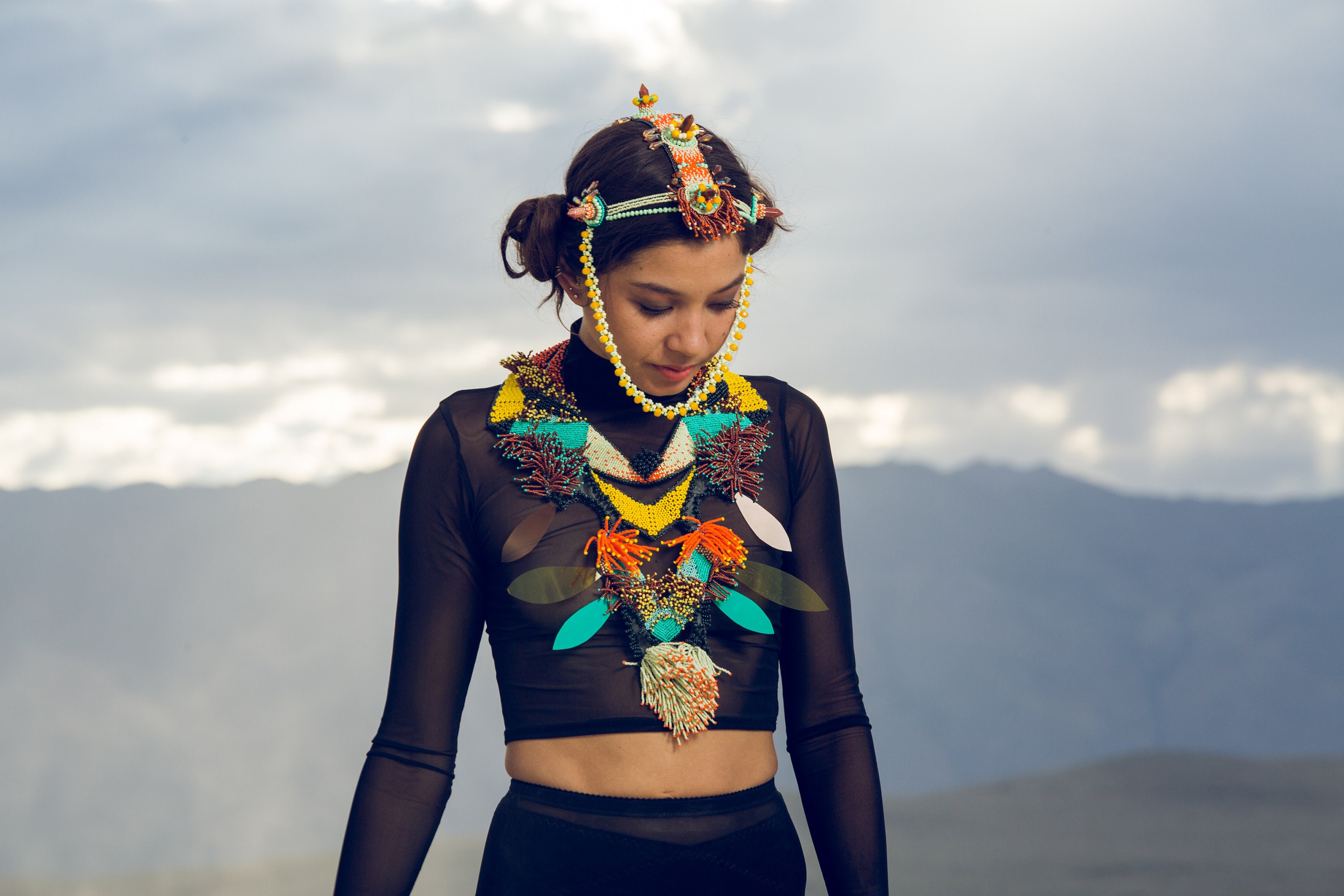 Beaded Body Jewelry Set of Feather Necklace and Hairpiece - Etsy