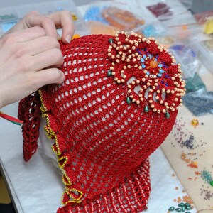 Red Lace Hood Crochet Balaclava Mask Full Face Covering Net Bead ...