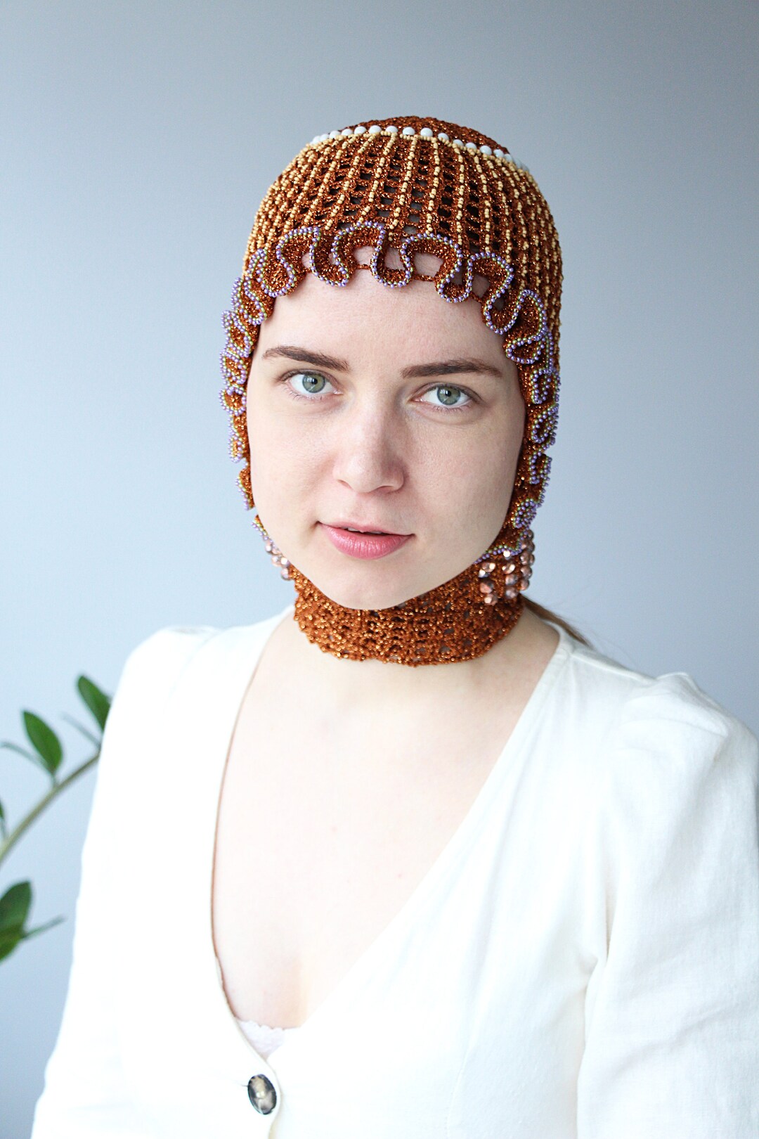 Summer Beaded Head Covering Scarf Hat With Long Ties and Decorative ...