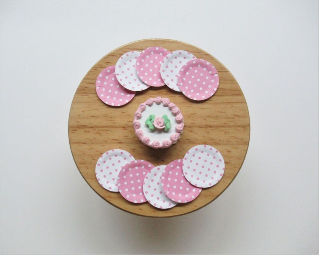 Dollhouse Miniature Paper Plates, Reverse Polka Dots, Set of 10 Pieces ...